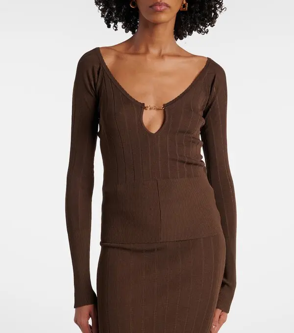 Jacquemus Pralù Logo Ribbed-knit Top - Brown