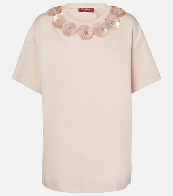Max Mara Embellished Jersey Top - Beige