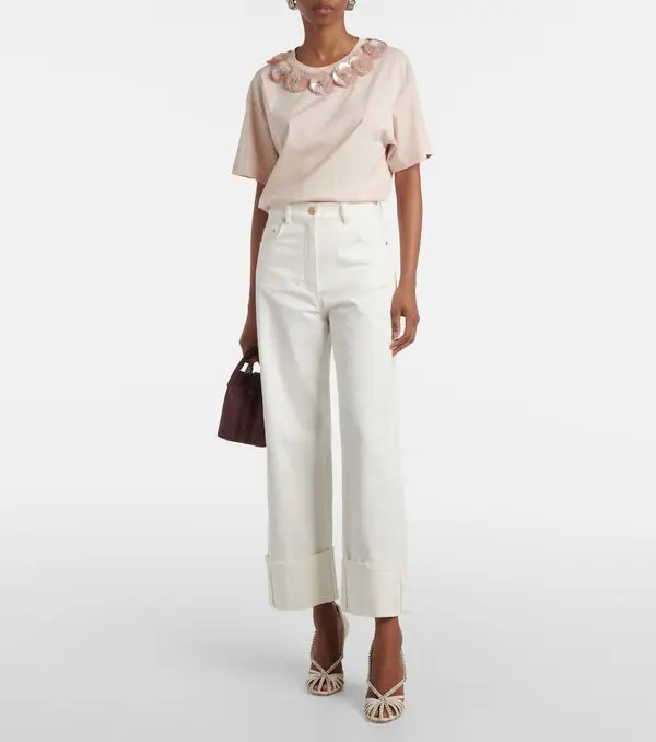 Max Mara Gennaio Embellished Jersey Top - Beige