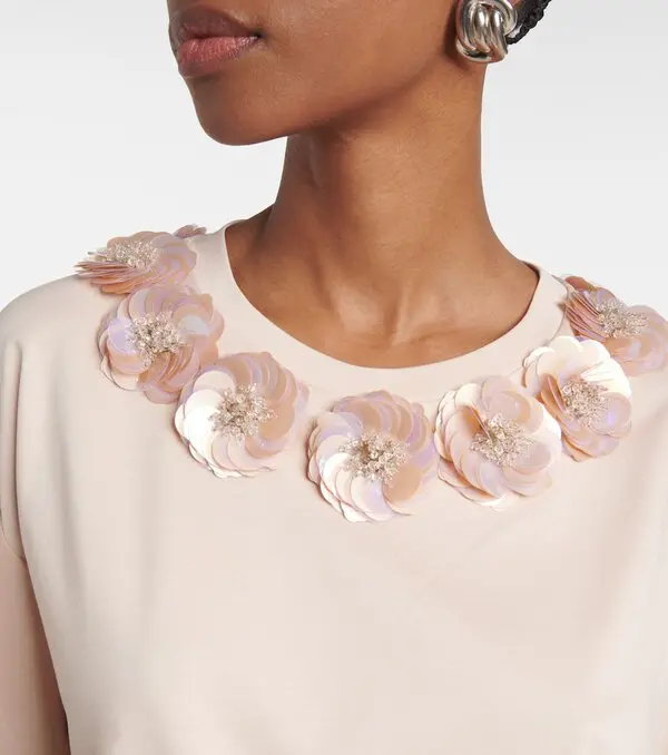 Max Mara Gennaio Embellished Jersey Top - Beige