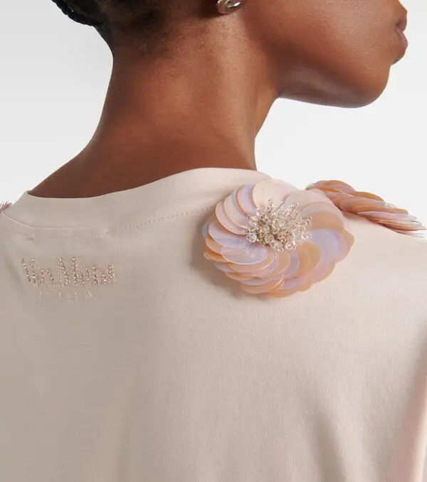 Max Mara Gennaio Embellished Jersey Top - Beige