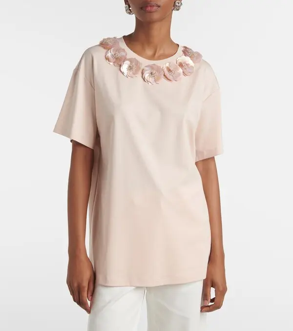 Max Mara Gennaio Embellished Jersey Top - Beige