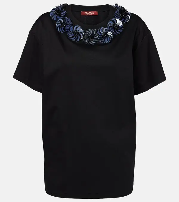 Max Mara Gennaio Embellished Jersey Top - Black