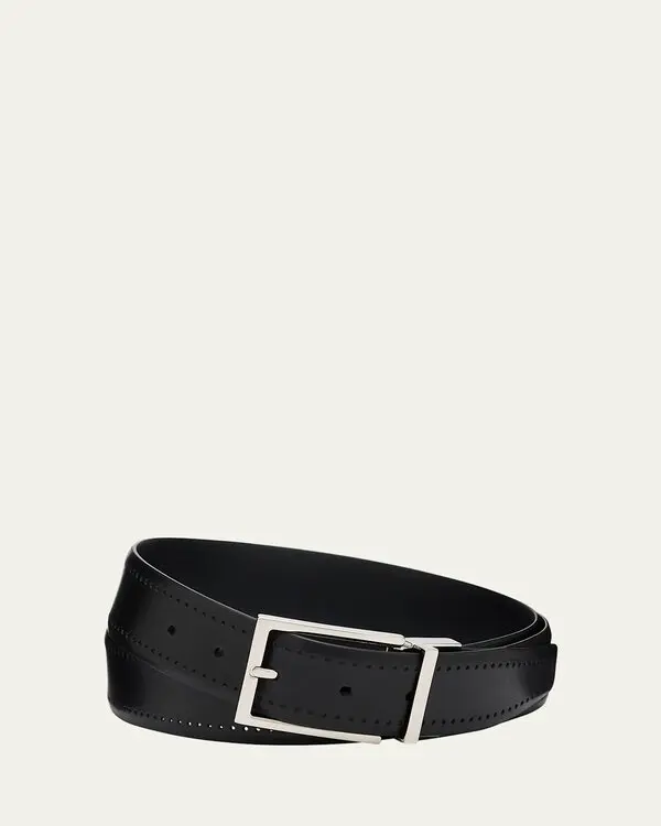 Brioni Reversible Burnished Leather Belt - Black