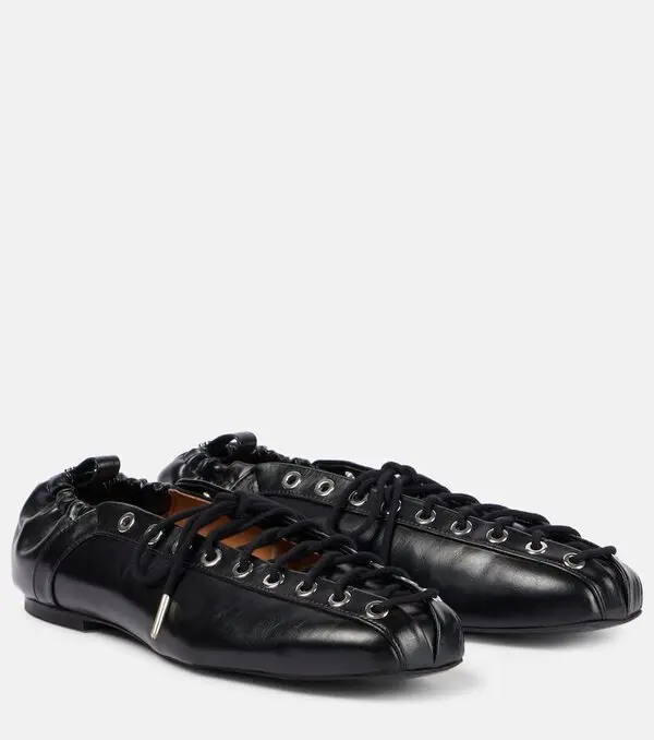 GANNI Lace-up Ballet Flats With Square Toe