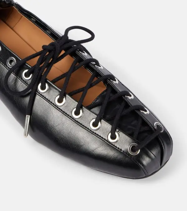 GANNI Lace-up Ballet Flats With Square Toe