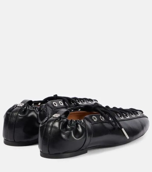 GANNI Lace-up Ballet Flats With Square Toe