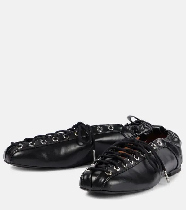 GANNI Lace-up Ballet Flats With Square Toe