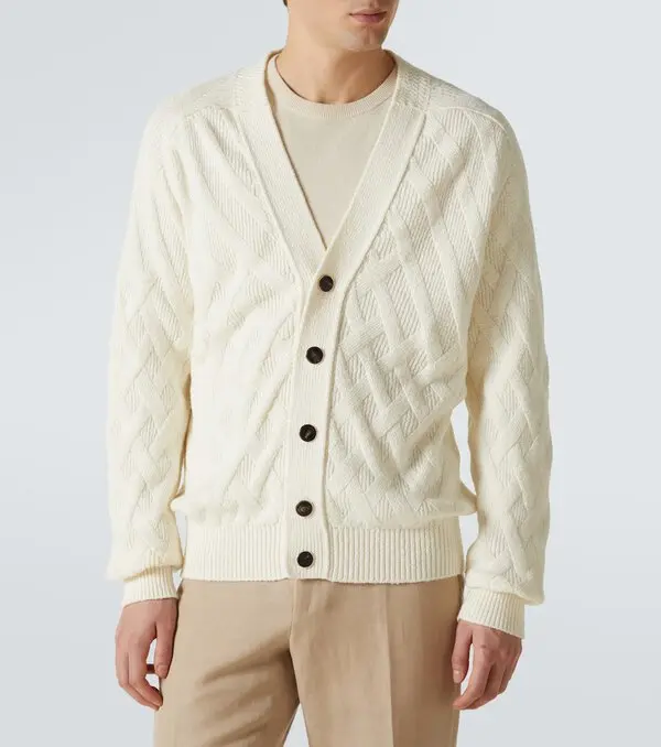 Zegna Ribbed-knit Cotton Cardigan With Leather Trim