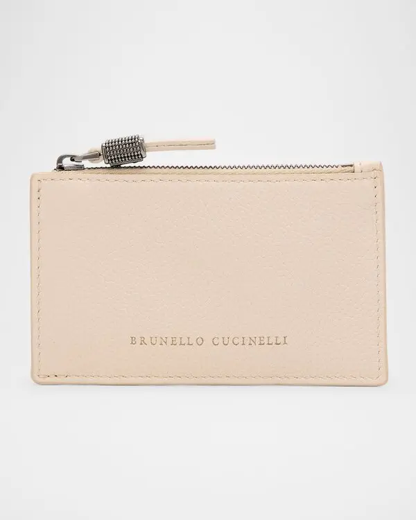Brunello Cucinelli Monili Leather Zip Wallet - Ivory