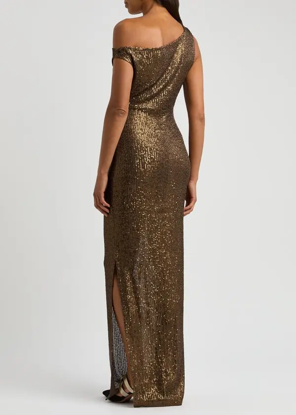 Norma Kamali Draped Sequin-embellished Gown