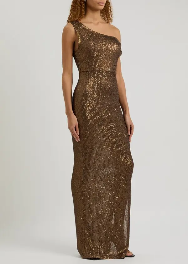 Norma Kamali Draped Sequin-embellished Gown