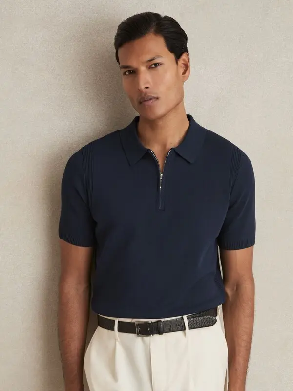 REISS Berkley Cotton Half-zip Knitted Polo Shirt