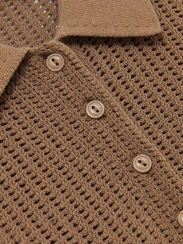 REISS Evi Cotton-blend Open-knit Polo Shirt - Tan