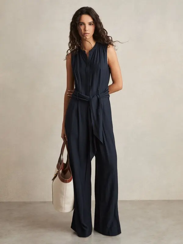 REISS Raven Wide-leg Jumpsuit - Navy