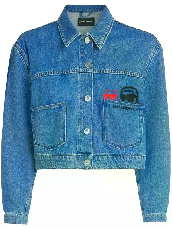 Karl Lagerfeld Ikon Cropped Denim Jacket - Blue