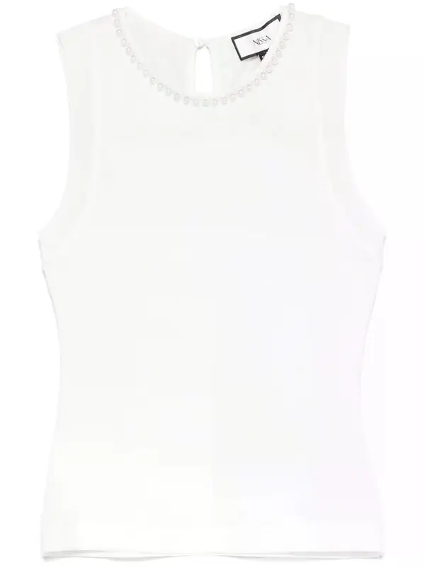 NISSA Faux-pearl Embellished Tank Top - White