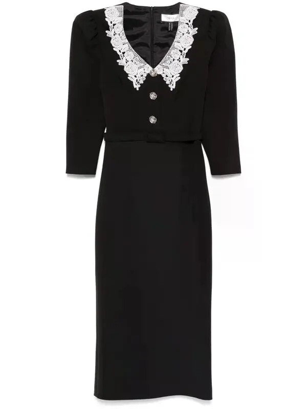 NISSA Lace-collar Midi Dress