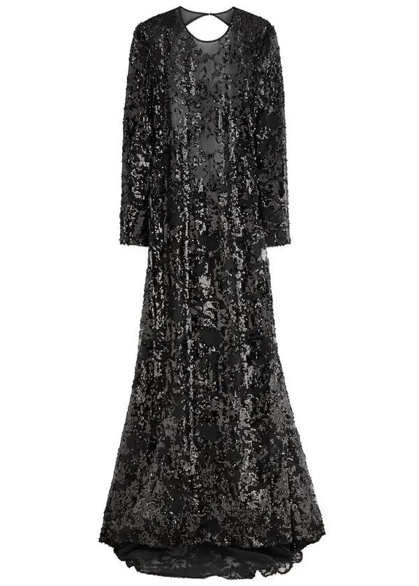 Victoria Beckham Long-Sleeve Sequined Gown In Black 50% Off - Main Image