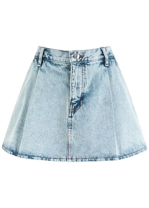 FRAME Pleated Denim Mini Skirt - Blue