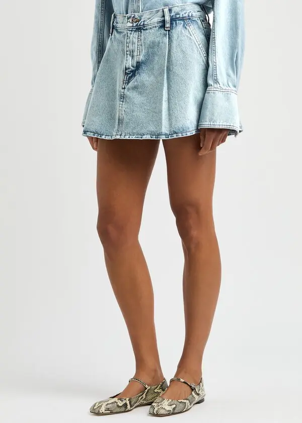 FRAME Pleated Denim Mini Skirt - Blue