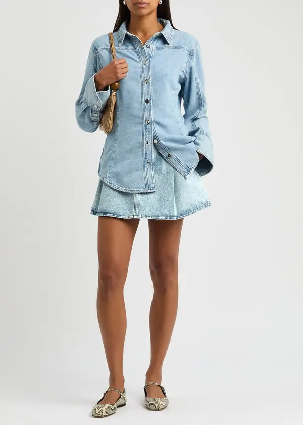 FRAME Pleated Denim Mini Skirt - Blue