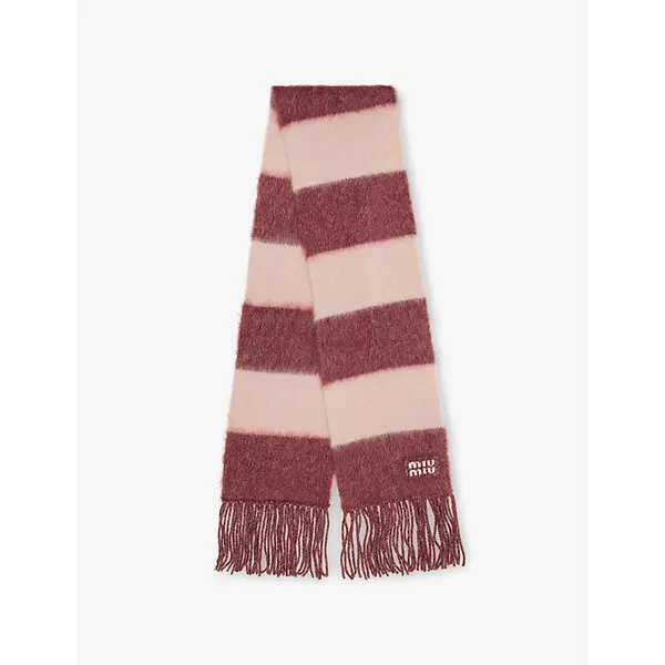Miu Miu Stripe Brushed Mohair Wool-blend Scarf - Amaranto/pesca