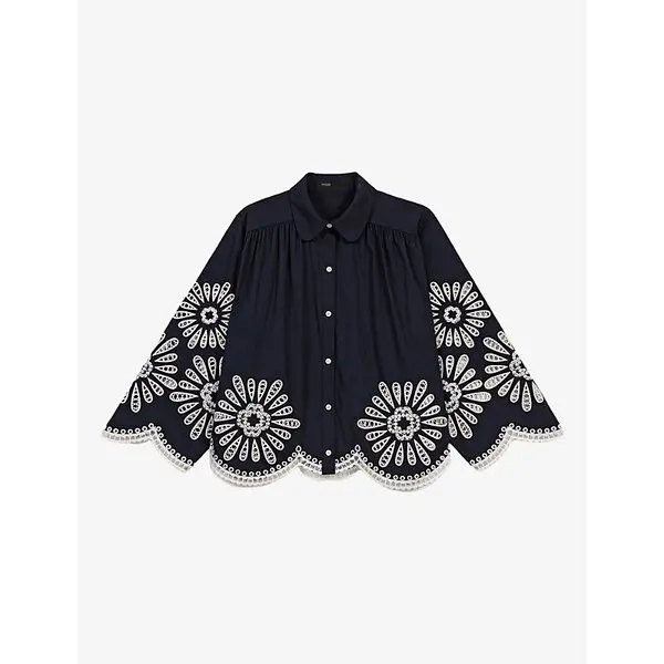 Maje Crochet-detail Cropped Cotton Shirt