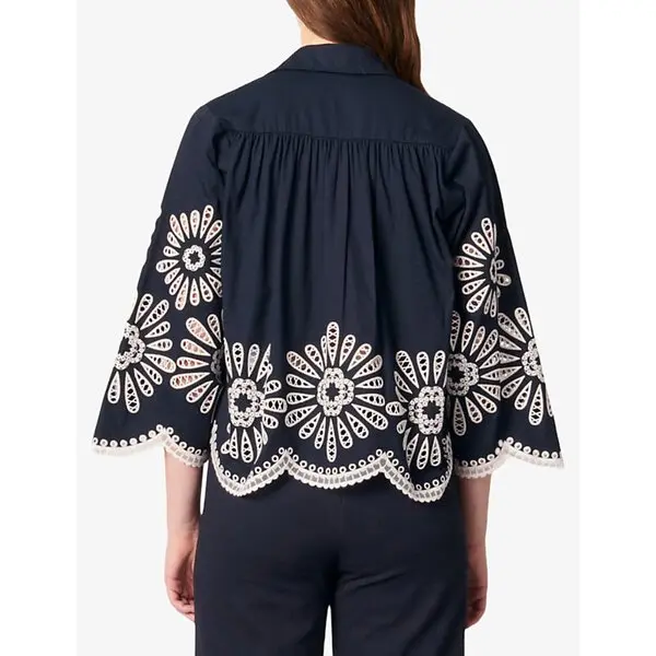 Maje Crochet-detail Cropped Cotton Shirt