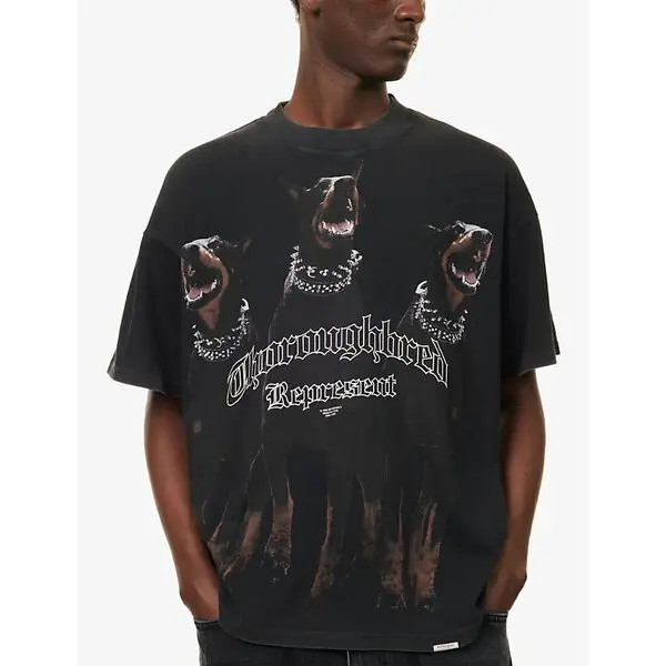 REPRESENT Thoroughbred Graphic-print Cotton T-shirt - Vintage Black