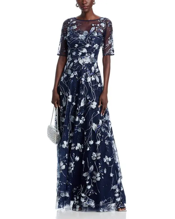 Rickie Freeman For Teri Jon Floral Embroidered Gown