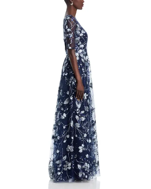 Rickie Freeman For Teri Jon Floral Embroidered Gown