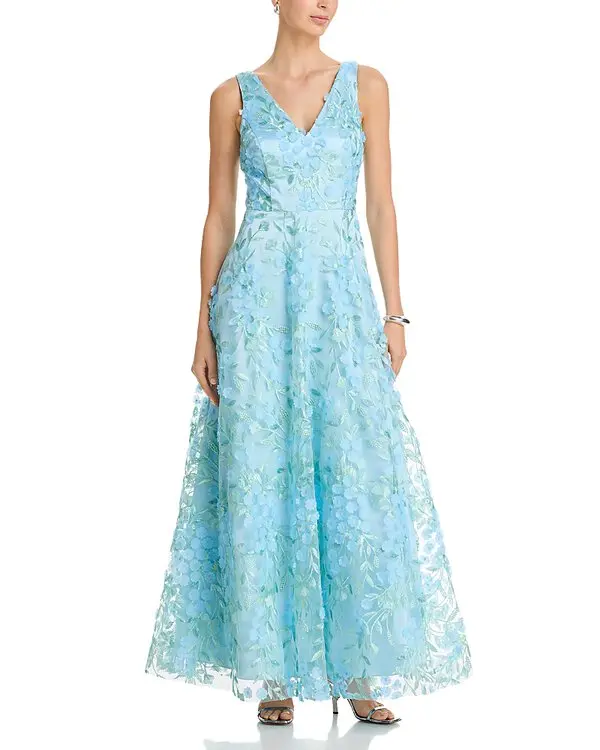 Eliza J Embroidered 3d Applique Gown - Aqua