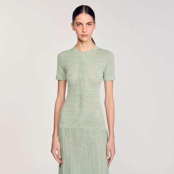 Sandro Glitter Knit Maxi Dress With Rhinestone Details In Almond Green -  30% Off | Editorialist