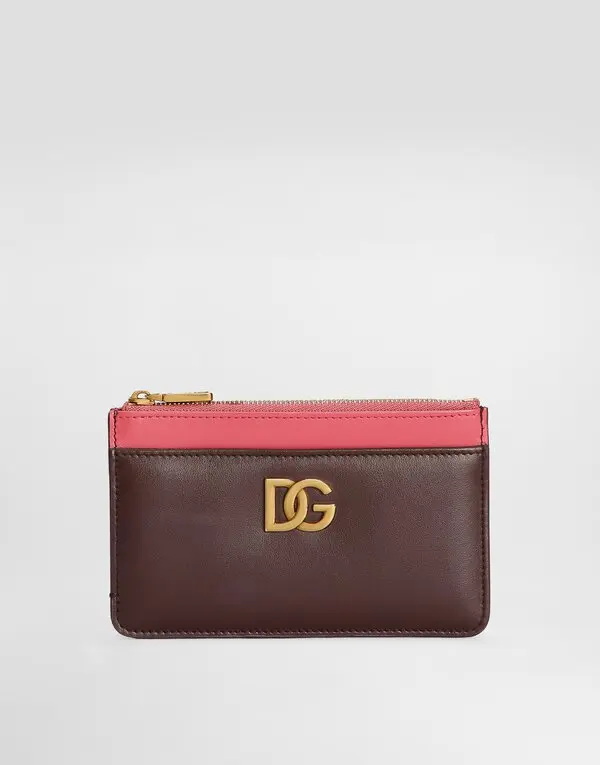 Dolce & Gabbana Calfskin Card Holder With Dg Logo - Bordeaux