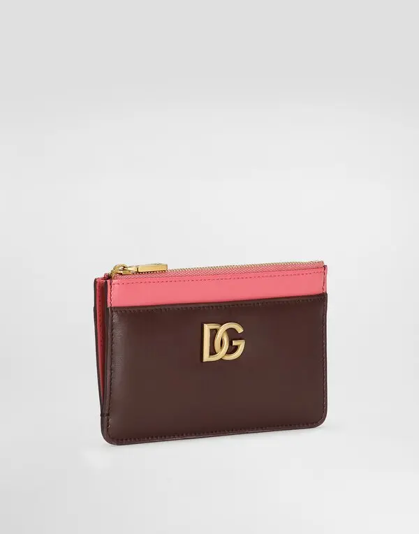 Dolce & Gabbana Calfskin Card Holder With Dg Logo - Bordeaux