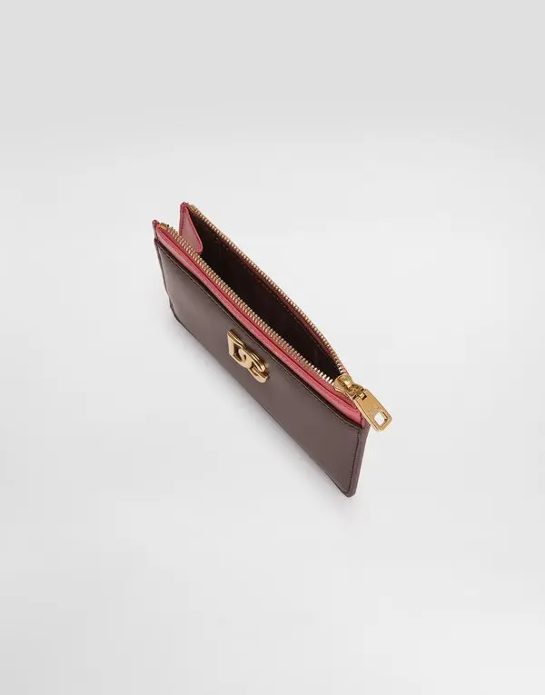 Dolce & Gabbana Calfskin Card Holder With Dg Logo - Bordeaux
