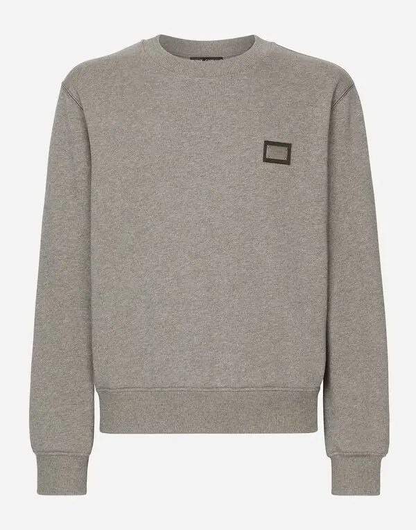Dolce & Gabbana Cotton Jersey Sweatshirt With Logo Tag - Grey