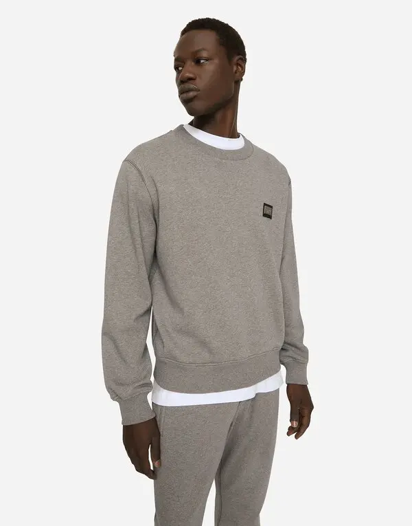 Dolce & Gabbana Cotton Jersey Sweatshirt With Logo Tag - Grey