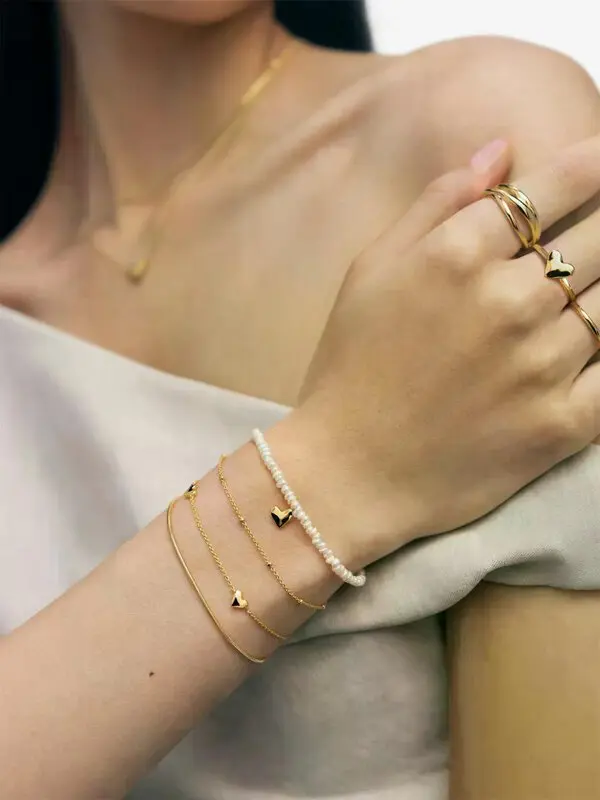 Monica Vinader Mini Pearl Heart Bracelet - Gold