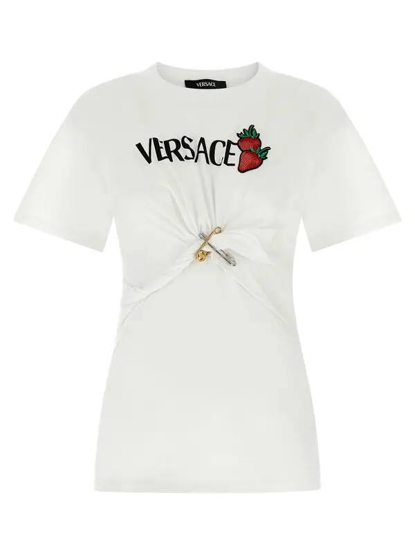 Versace Cotton T-Shirt With 'Strawberry' Print In White - 52
