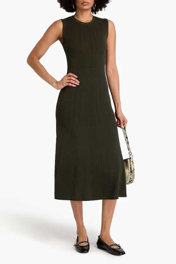 Buy FRAME Ribbed-knit Midi Dress - Army Green At 64% Off | Editorialist