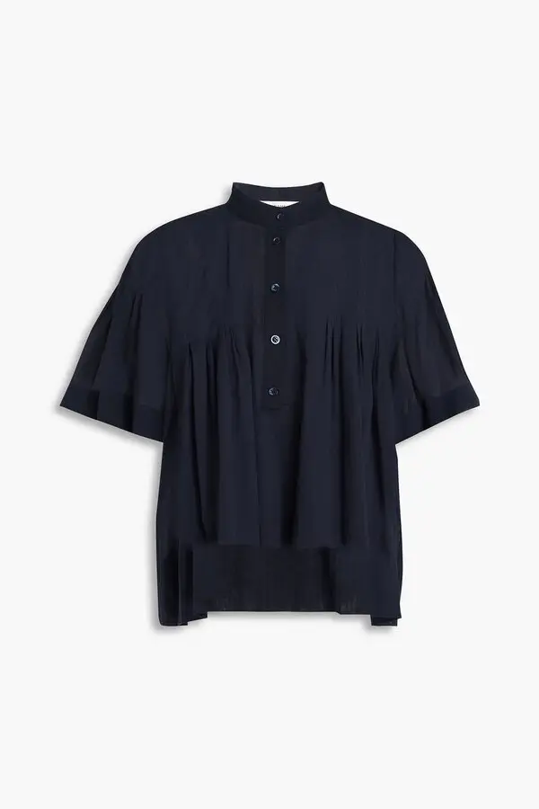 FRAME Pintucked Cotton-mousseline Blouse - Navy