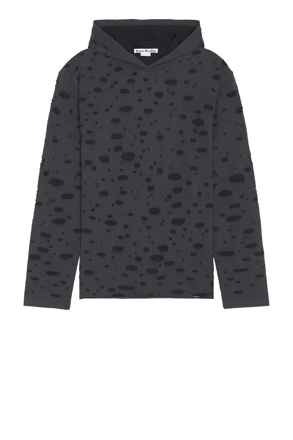 Acne Studios Trashed Hooded Long Sleeve Tee In Black
