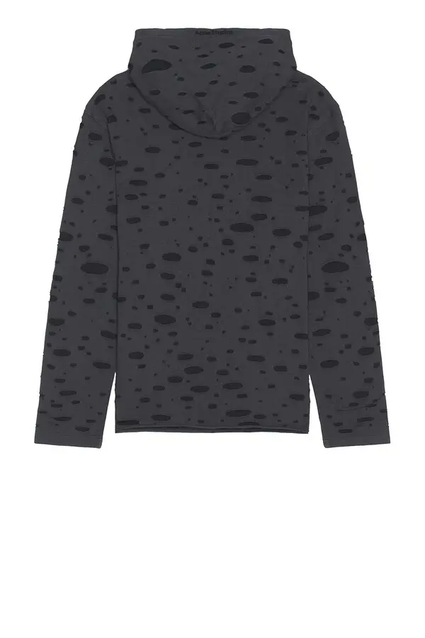 Acne Studios Trashed Hooded Long Sleeve Tee In Black