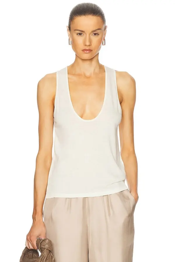 Loulou De Saison Albia U-collar Tank Top In Grey - Ivory