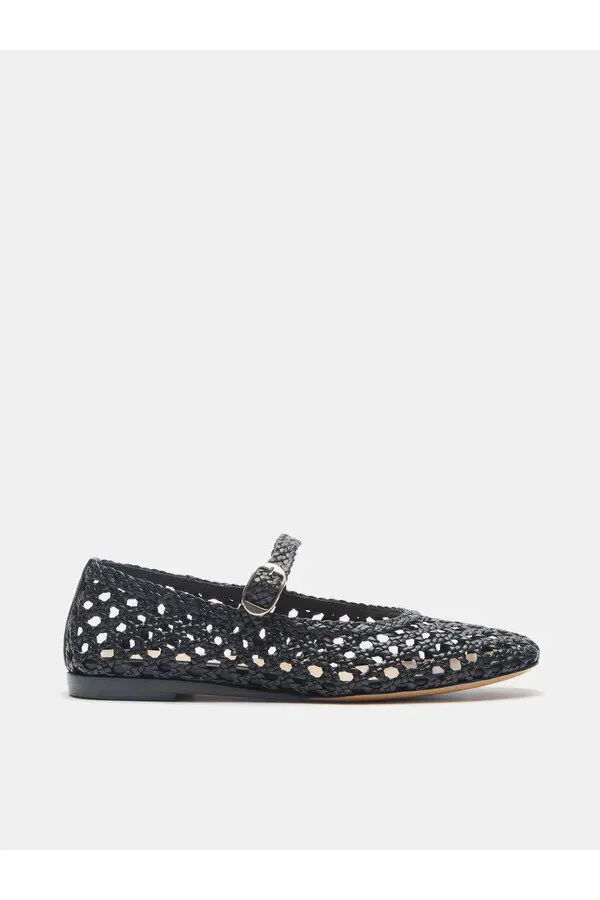 Le Monde Beryl Mary Jane Woven Leather Flats - Black