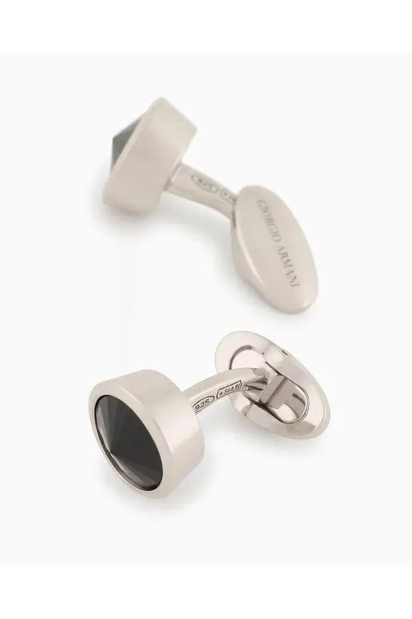 Giorgio Armani Sterling Silver Cufflinks With A Coloured Crystal