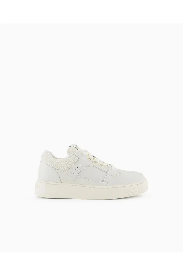 Emporio Armani Leather And Mesh Sneakers - White