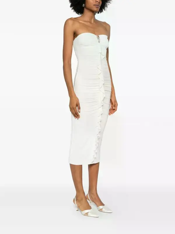NISSA Ruffled-detailed Midi Dress - White